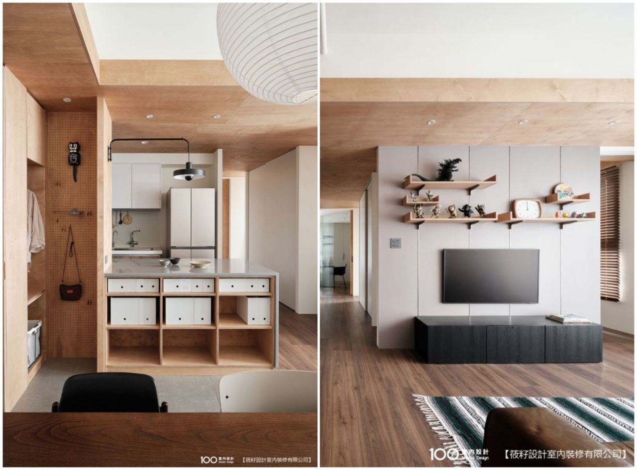 用MUJI、IKEA收納盒尺寸規劃櫃子與中島，我家超能收！25坪樺木小宅 - 100室內設計